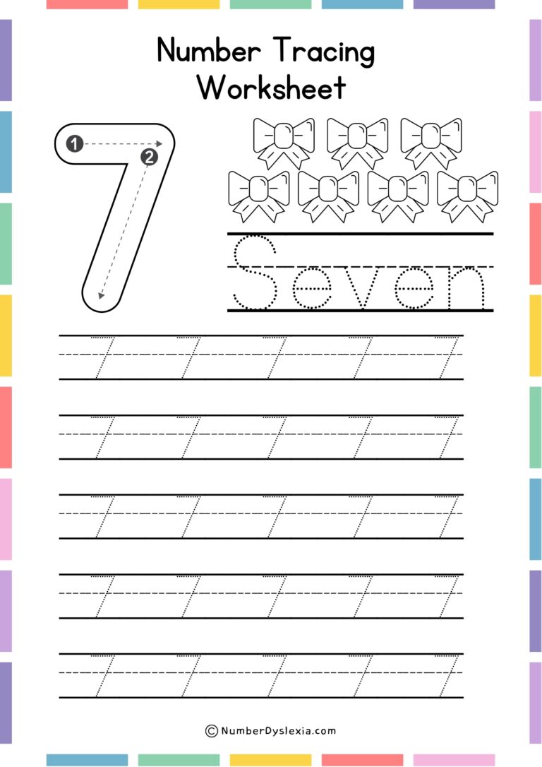 Printable tracing sheets for Preschoolers - Number Dyslexia