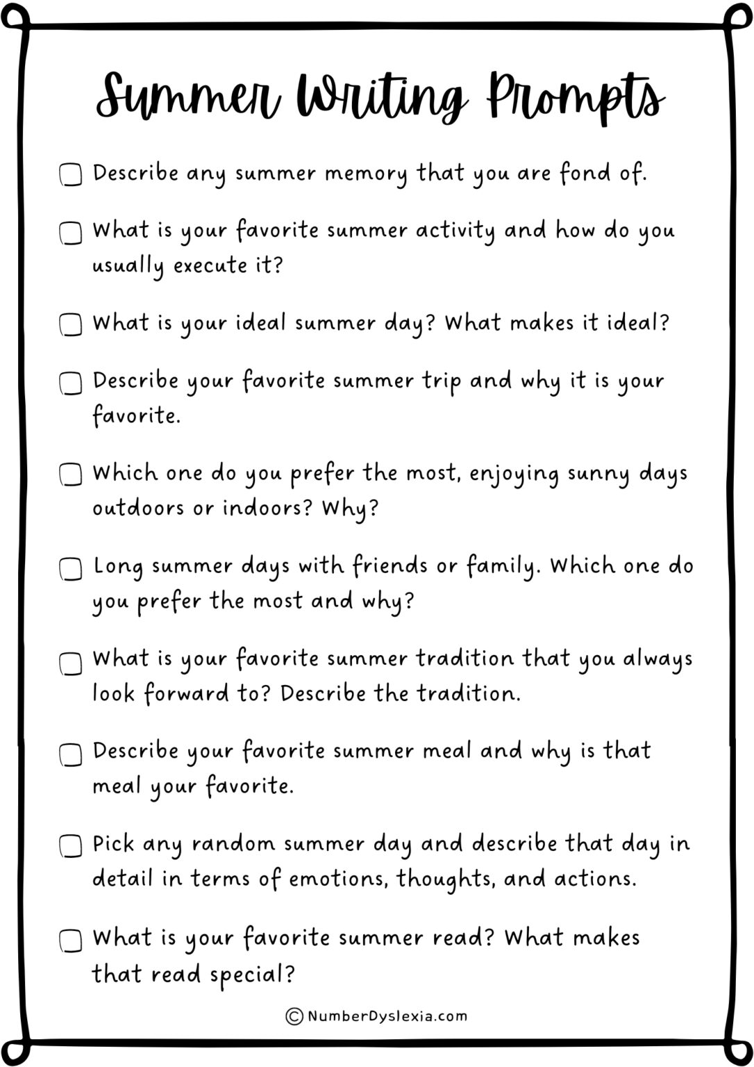 50+ Cool Summer Writing Prompts - Number Dyslexia
