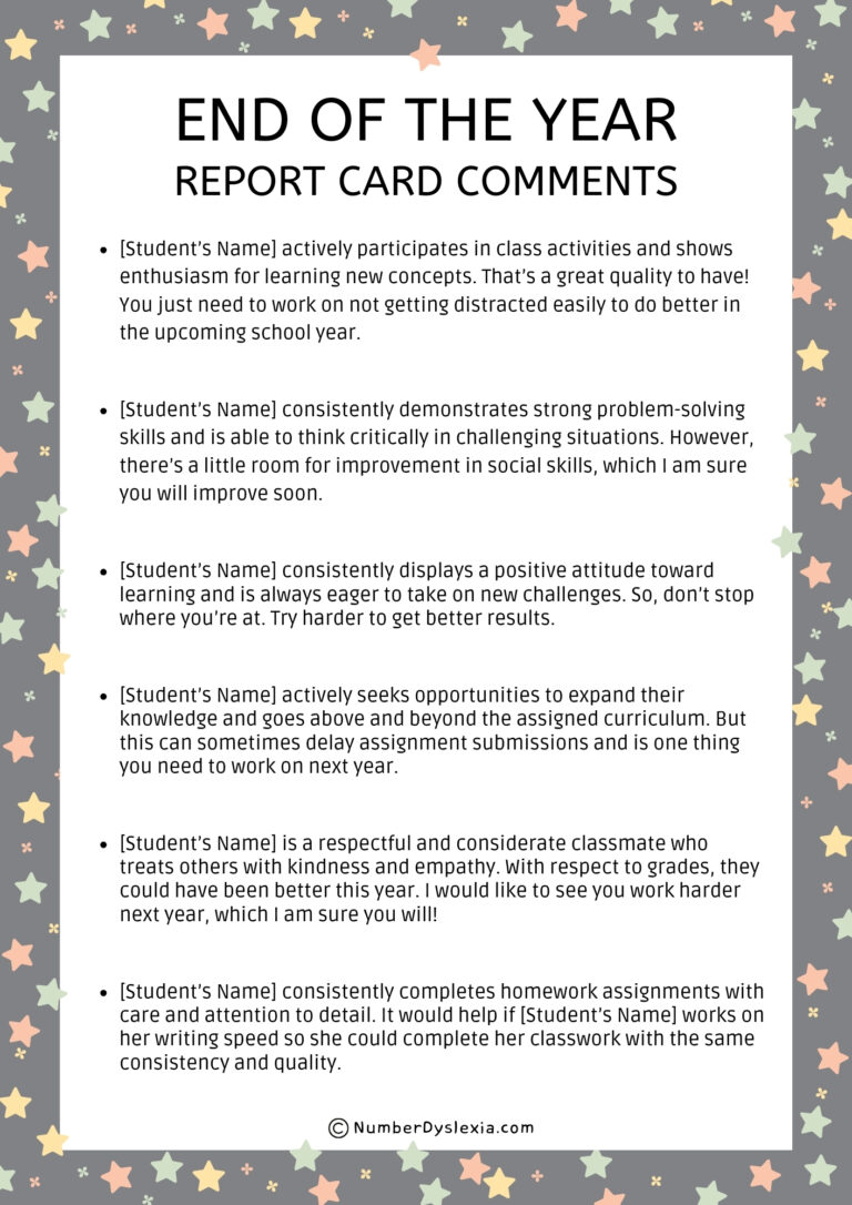 150 End Of The Year Report Card Comments Examples [PDF Included ...