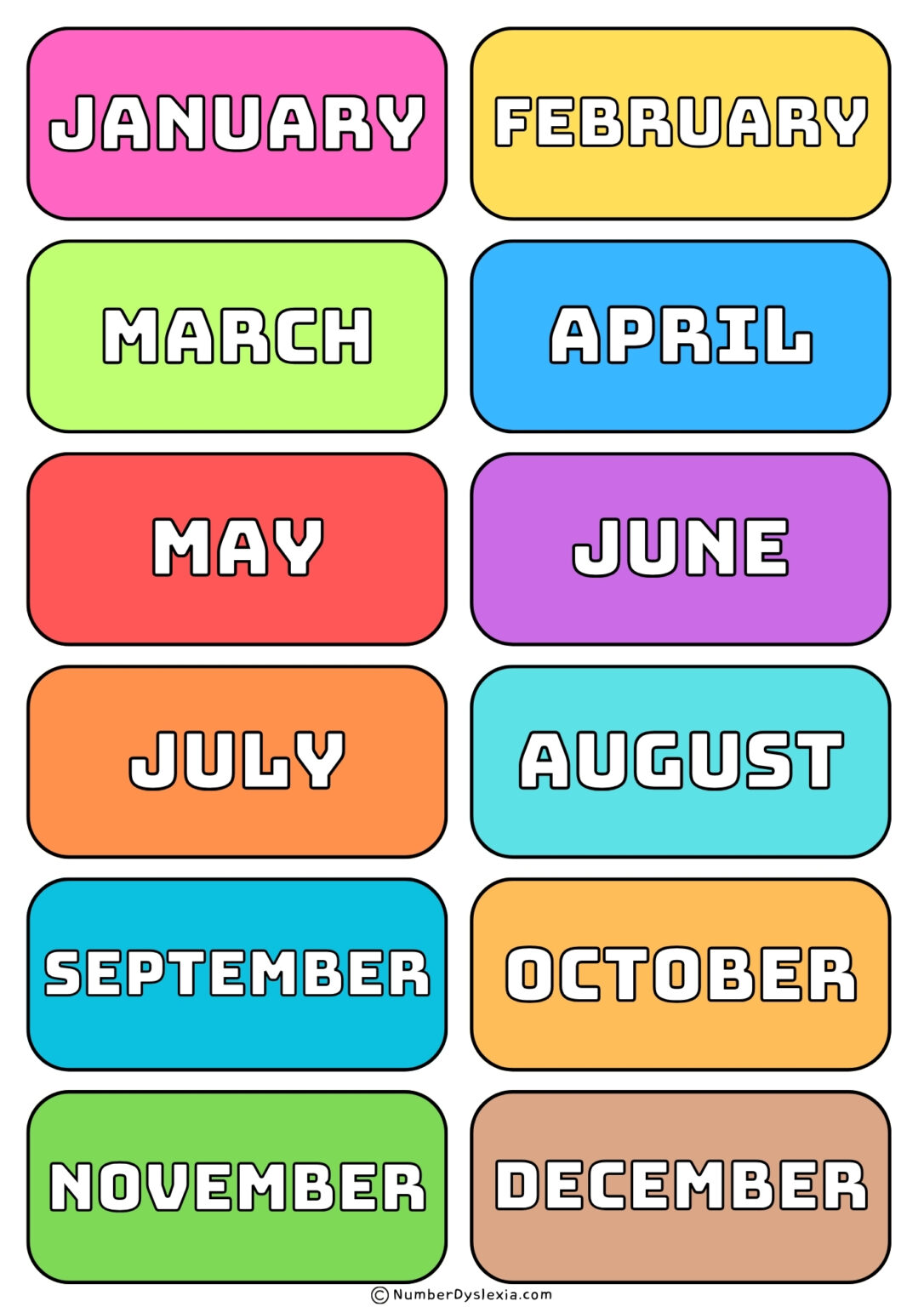 Free Printable Months Of The Year Charts [PDF] - Number Dyslexia