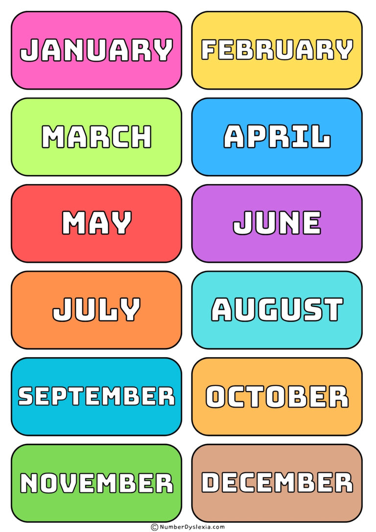 Free Printable Months Of The Year Charts [PDF] - Number Dyslexia
