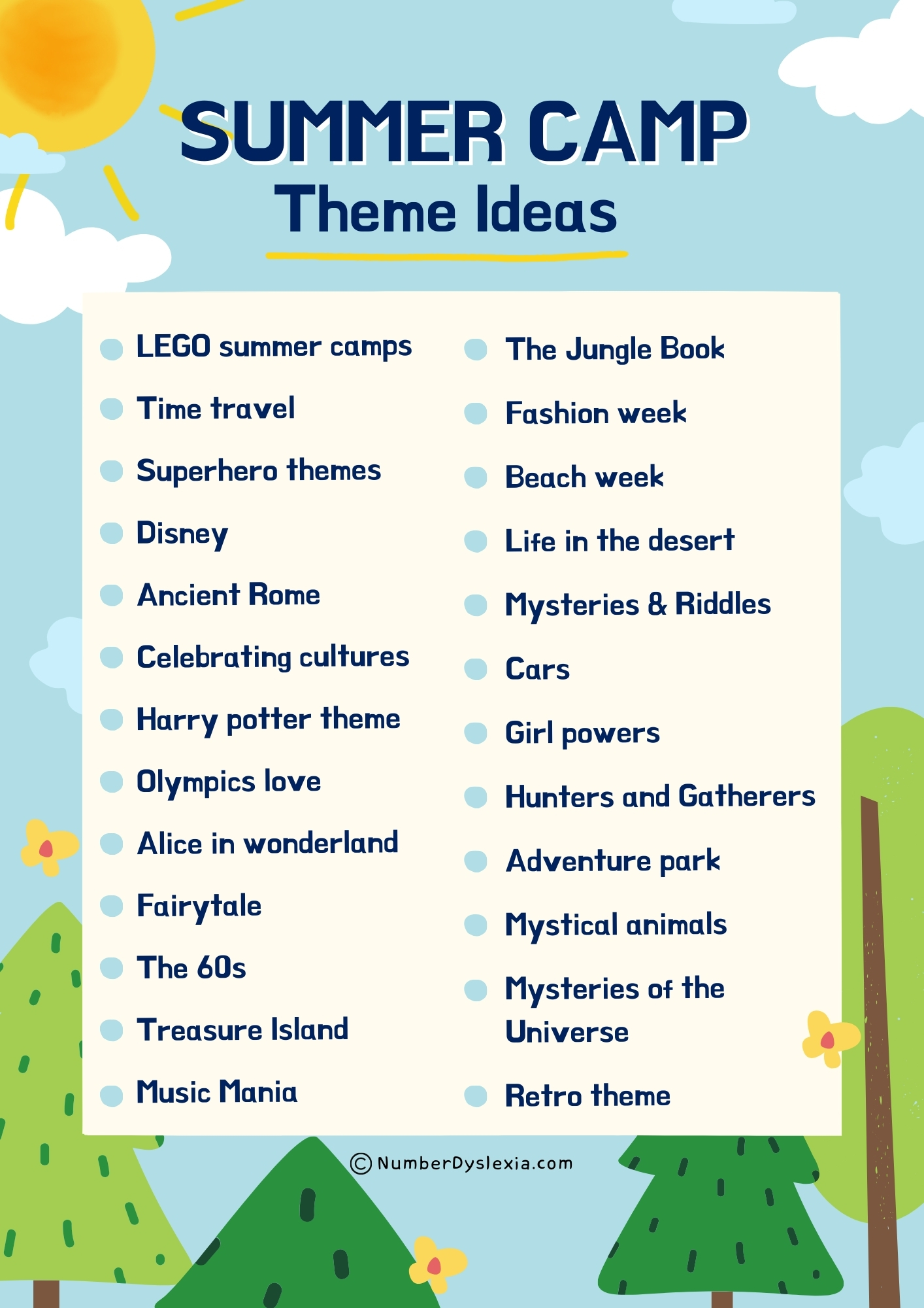 List Of Unique Summer Camp Themes For Kids PDF Included Number Dyslexia
