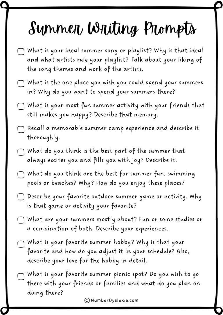 50+ Cool Summer Writing Prompts - Number Dyslexia