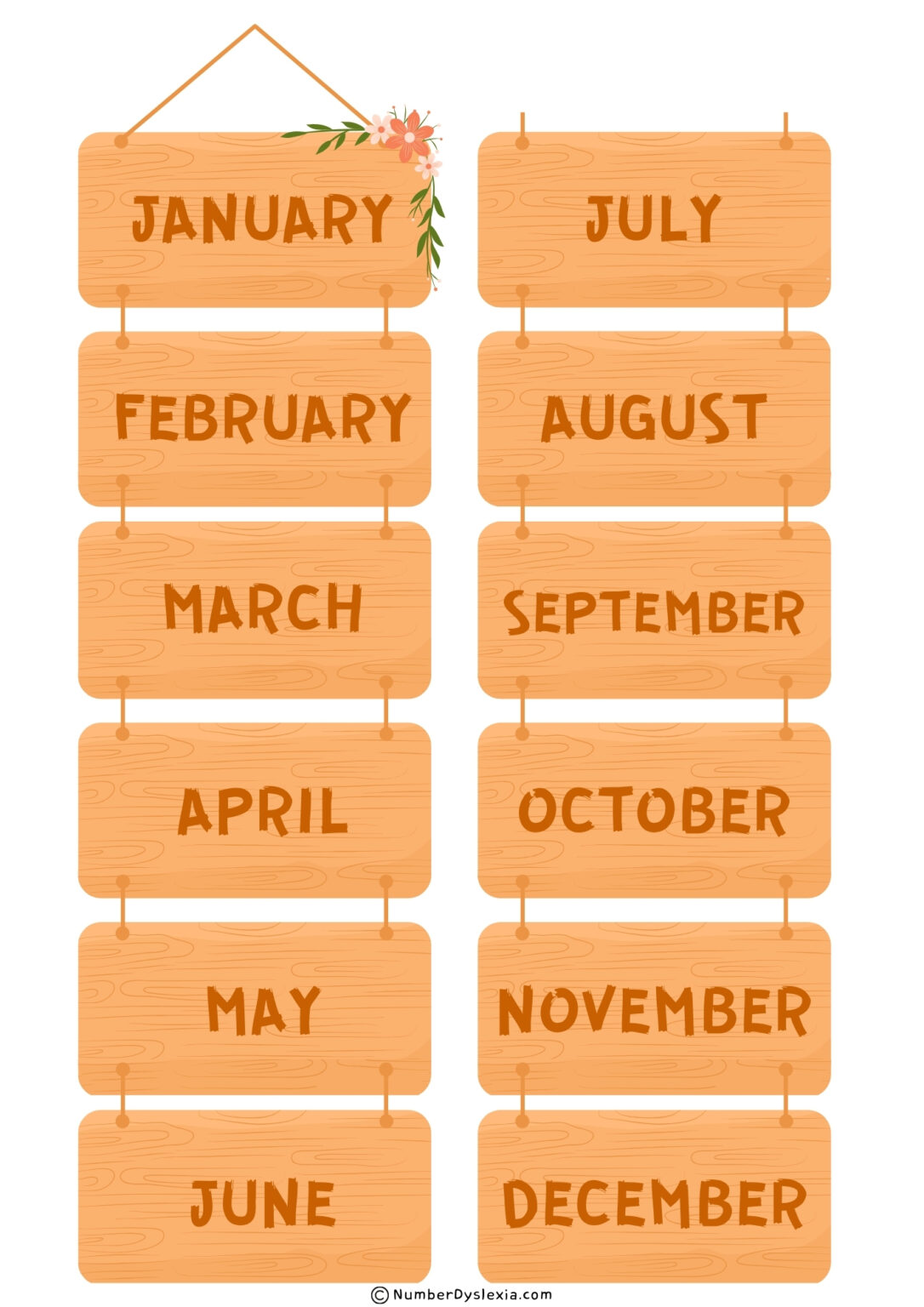 Free Printable Months Of The Year Charts [PDF] - Number Dyslexia
