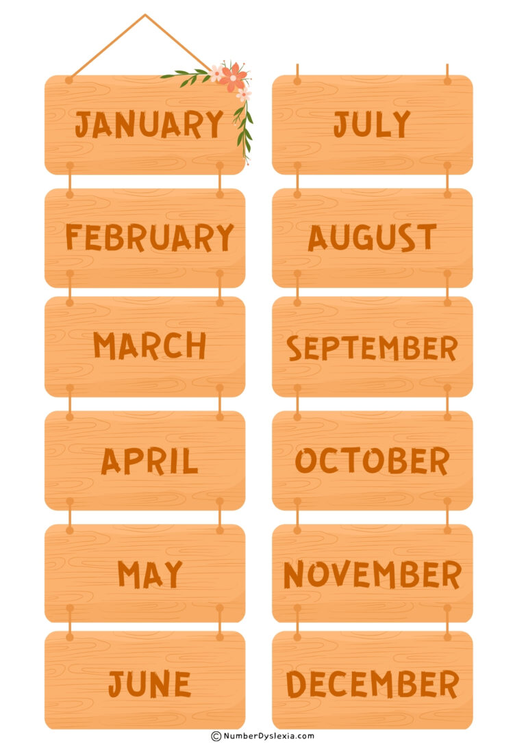 Free Printable Months Of The Year Charts [PDF] - Number Dyslexia