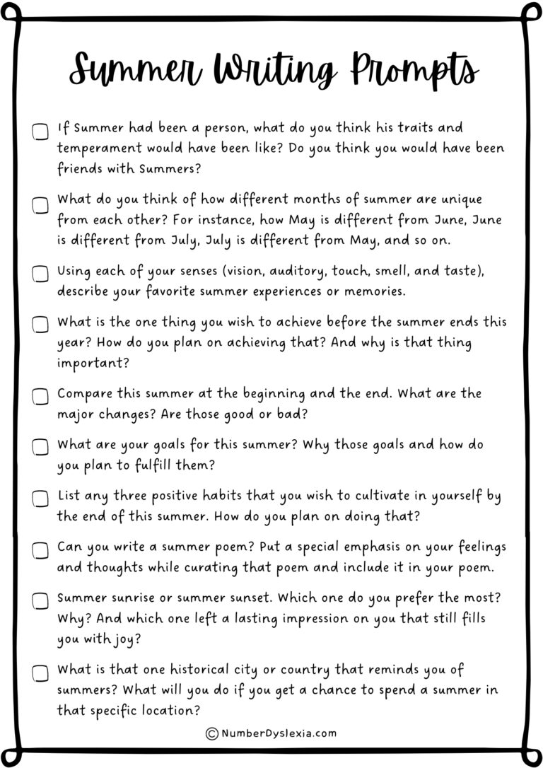 50+ Cool Summer Writing Prompts - Number Dyslexia
