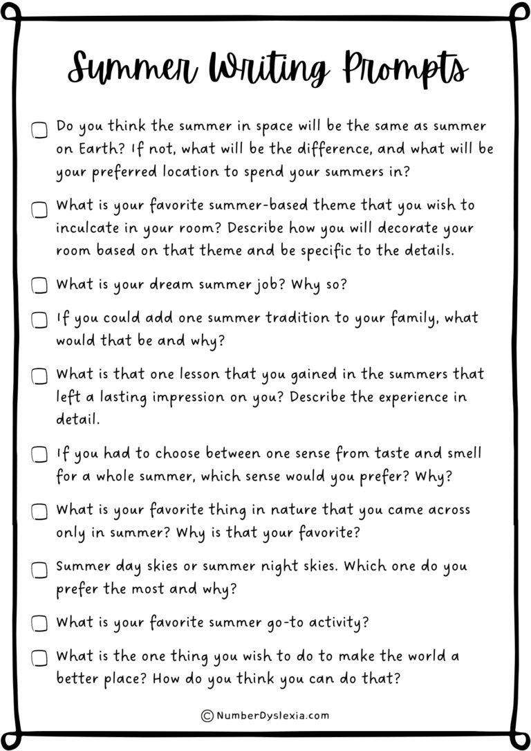 50+ Cool Summer Writing Prompts - Number Dyslexia