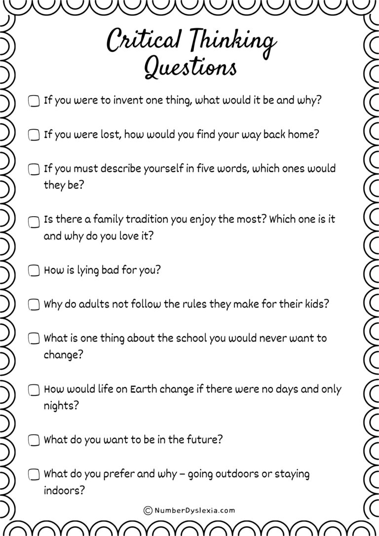 100 Critical Thinking Questions For Kids [PDF Included] - Number Dyslexia