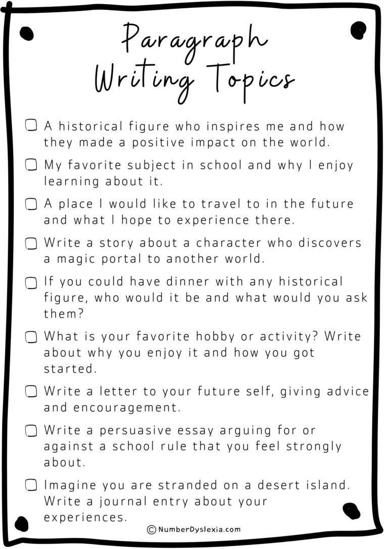 99 Paragraph Writing Topics [PDF Included] - Number Dyslexia
