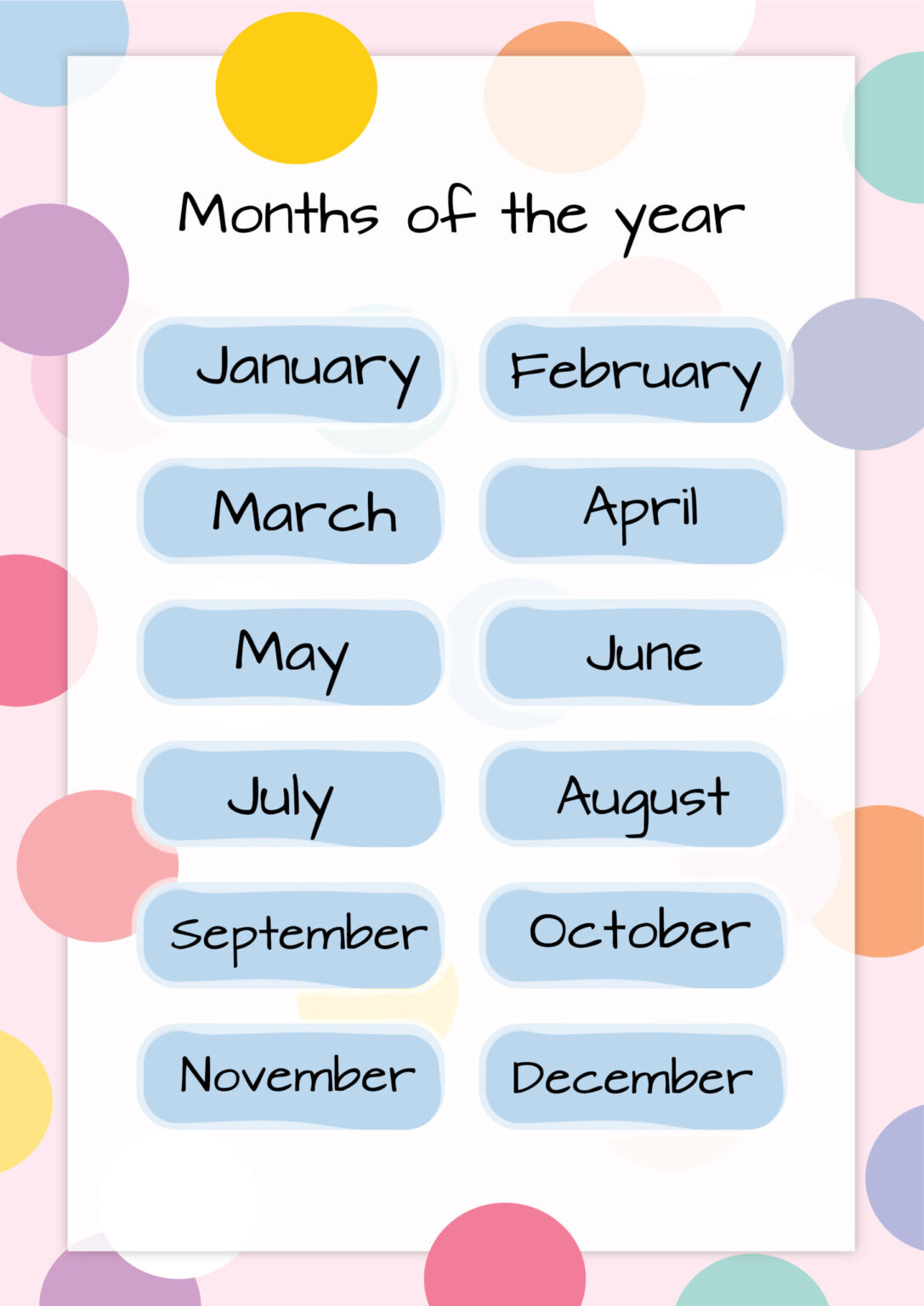 Free Printable Months Of The Year Charts [PDF] - Number Dyslexia