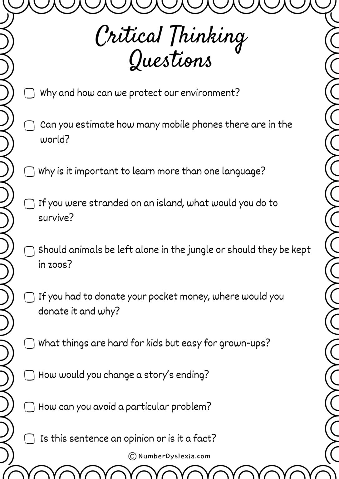 100 Critical Thinking Questions For Kids [PDF Included] - Number Dyslexia