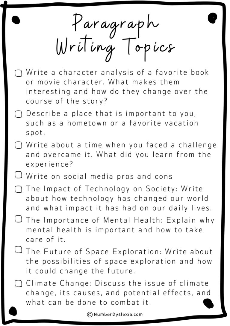 99 Paragraph Writing Topics [PDF Included] - Number Dyslexia