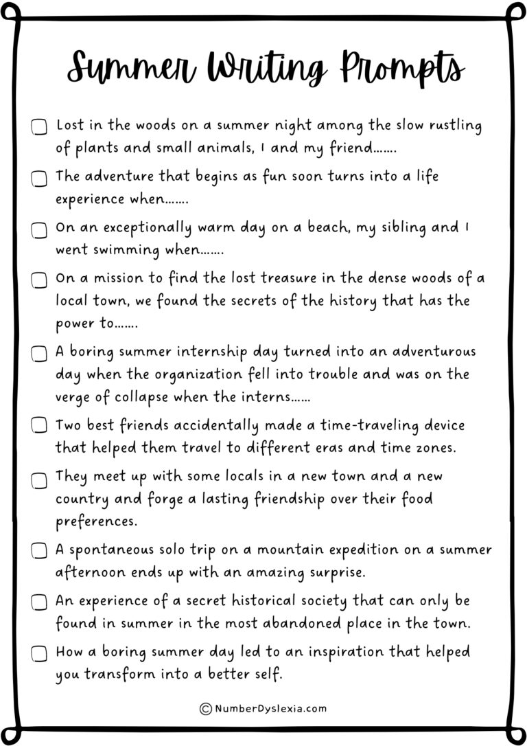 50+ Cool Summer Writing Prompts - Number Dyslexia