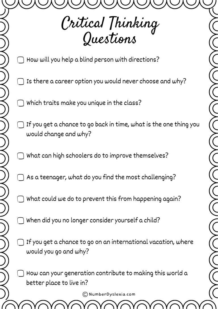 100 Critical Thinking Questions For Kids [PDF Included] - Number Dyslexia