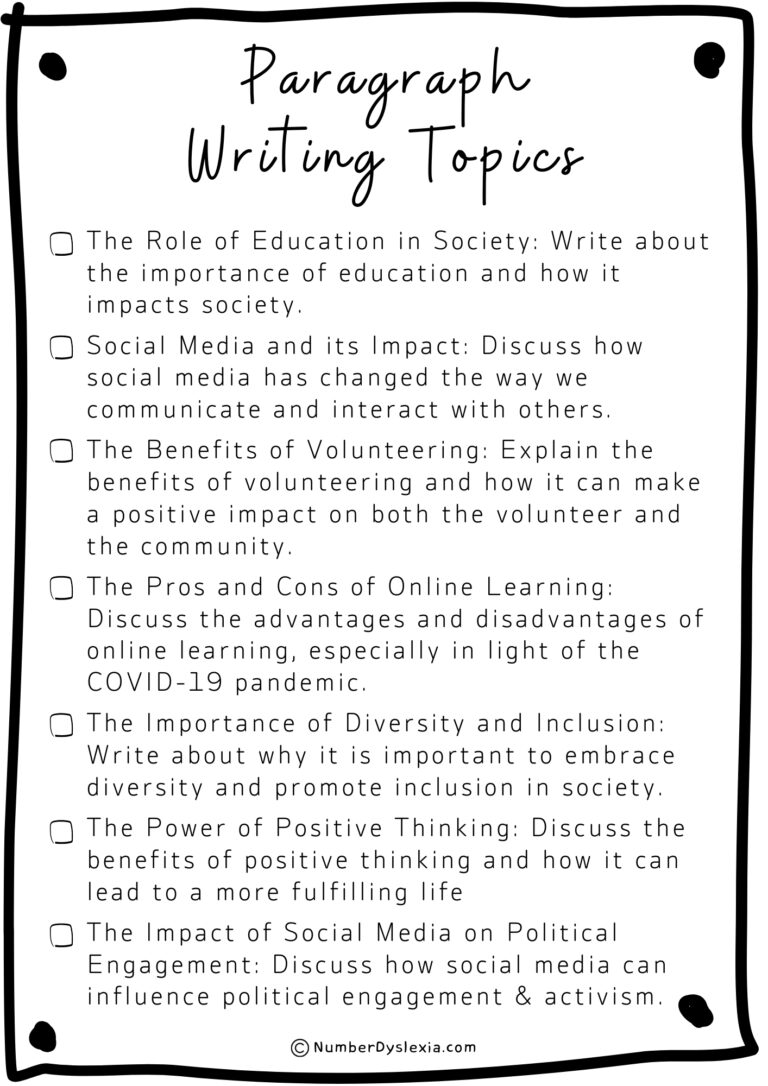99 Paragraph Writing Topics [PDF Included] - Number Dyslexia