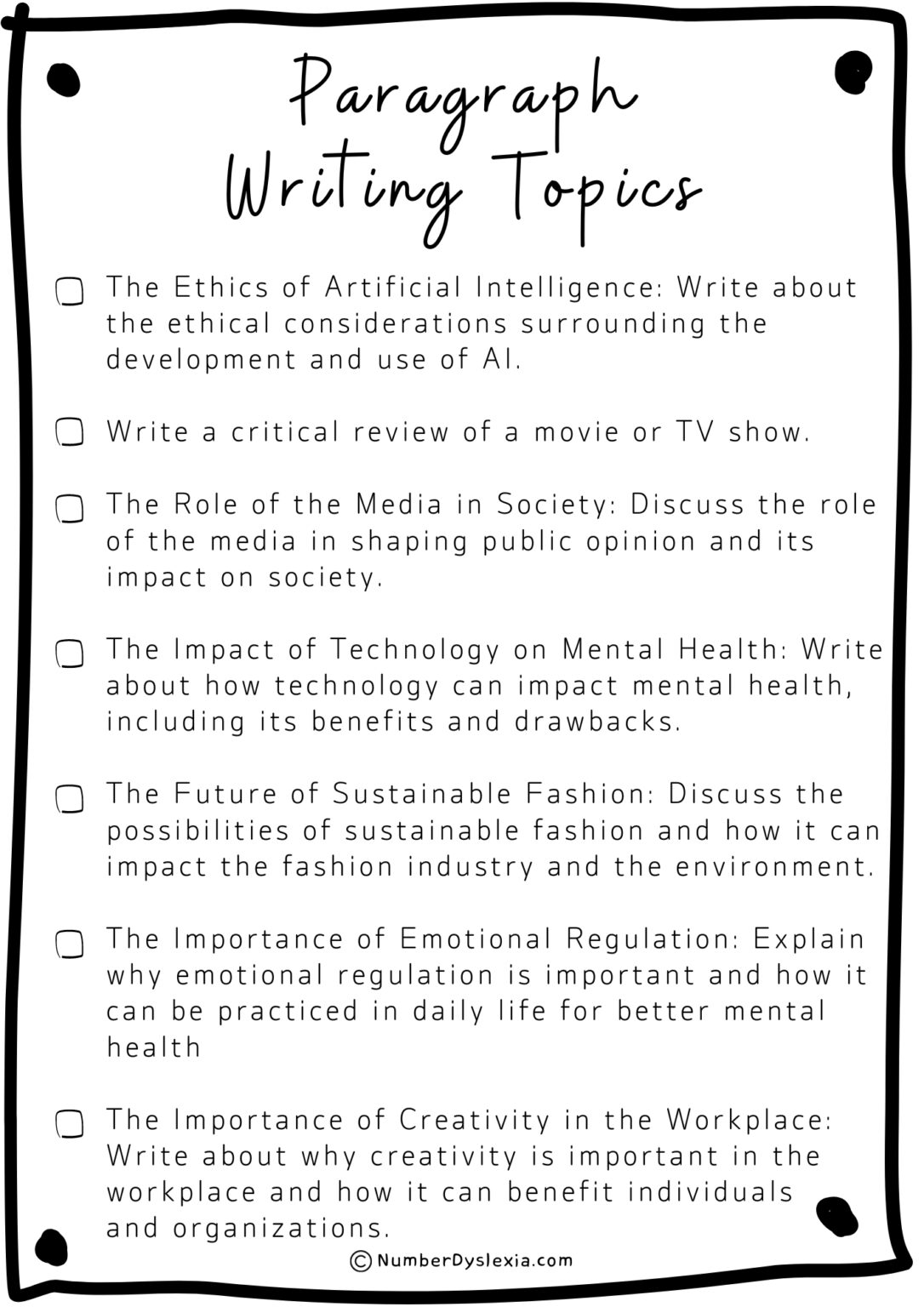 99 Paragraph Writing Topics [PDF Included] - Number Dyslexia