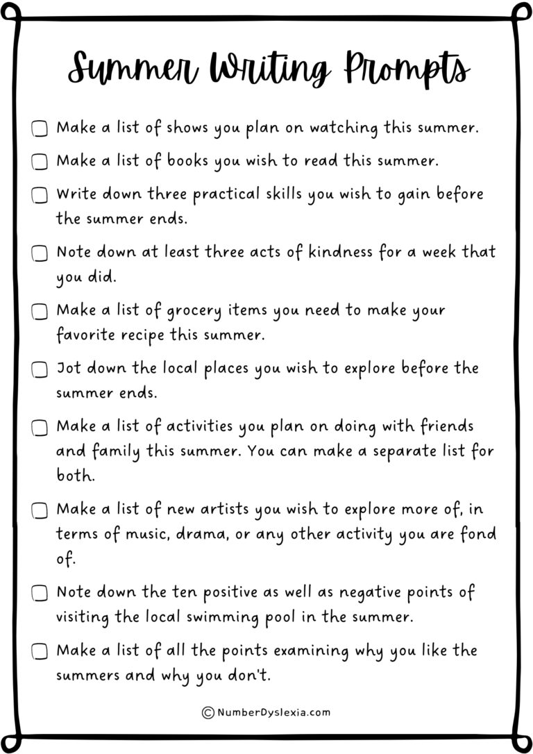 50+ Cool Summer Writing Prompts - Number Dyslexia