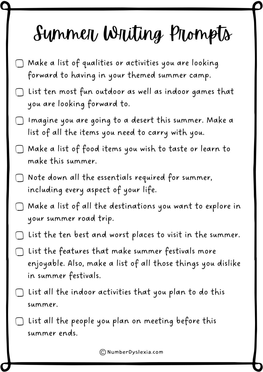 50+ Cool Summer Writing Prompts - Number Dyslexia