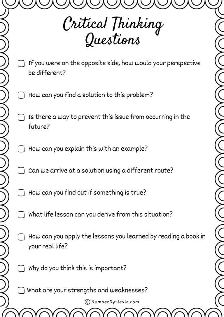 100 Critical Thinking Questions For Kids [PDF Included] - Number Dyslexia