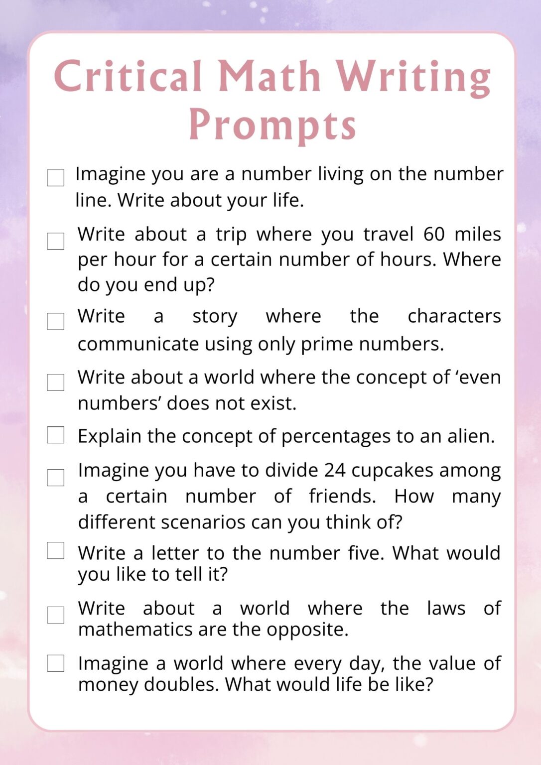 50 Middle School Math Writing Prompts[PDF Included] - Number Dyslexia