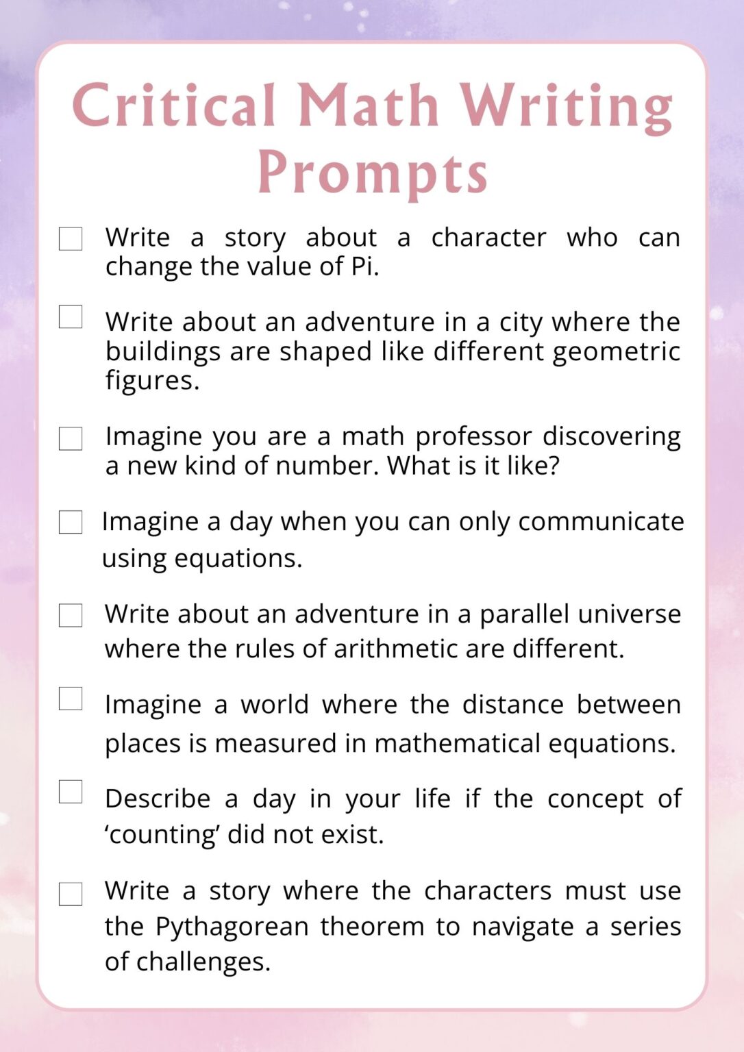 50 Middle School Math Writing Prompts[PDF Included] - Number Dyslexia