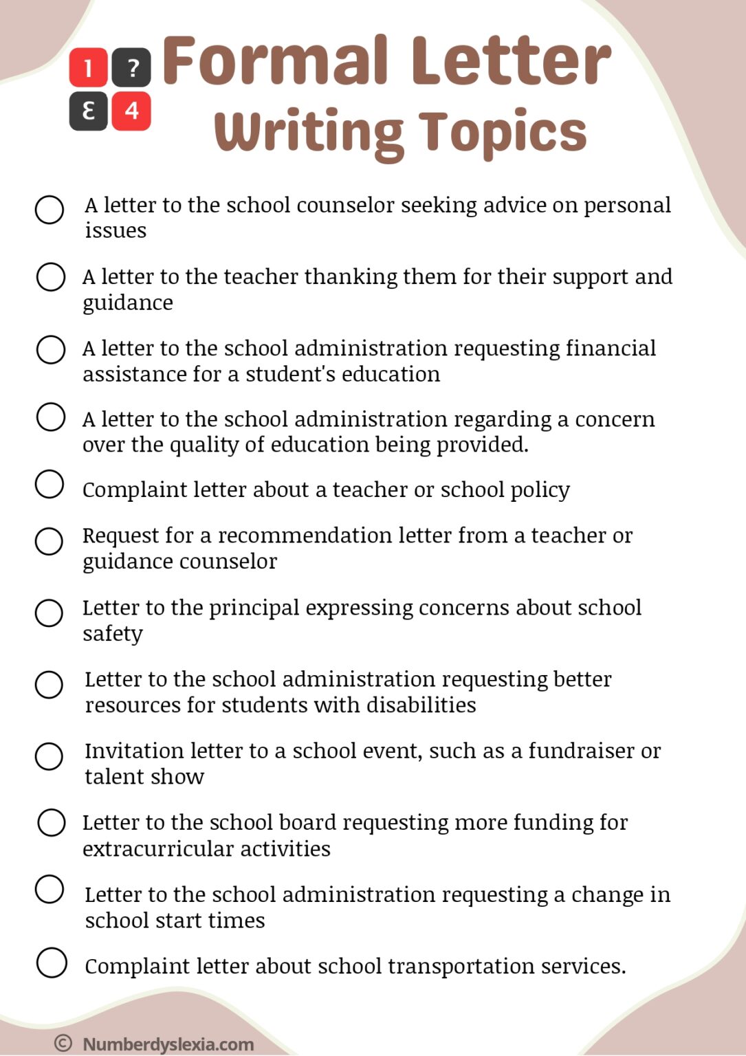 List Of 40 Formal Letter Writing Topics [PDF Included] - Number Dyslexia