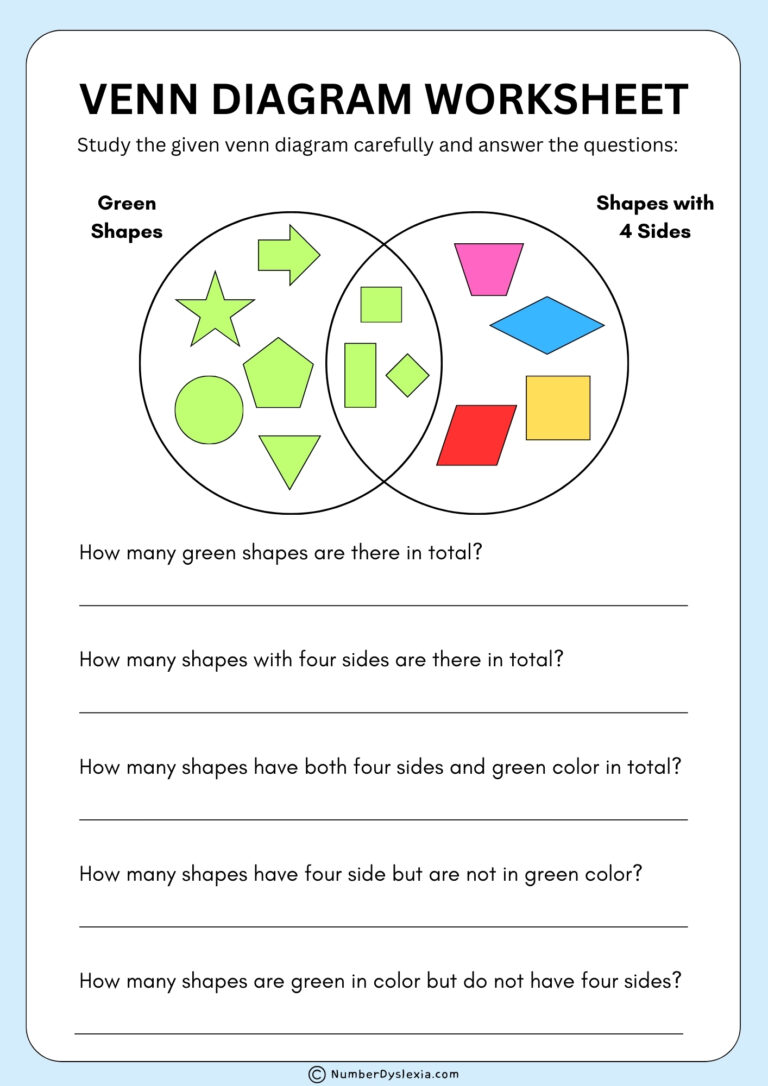 Free Printable Venn Diagram Worksheets [PDF] - Number Dyslexia