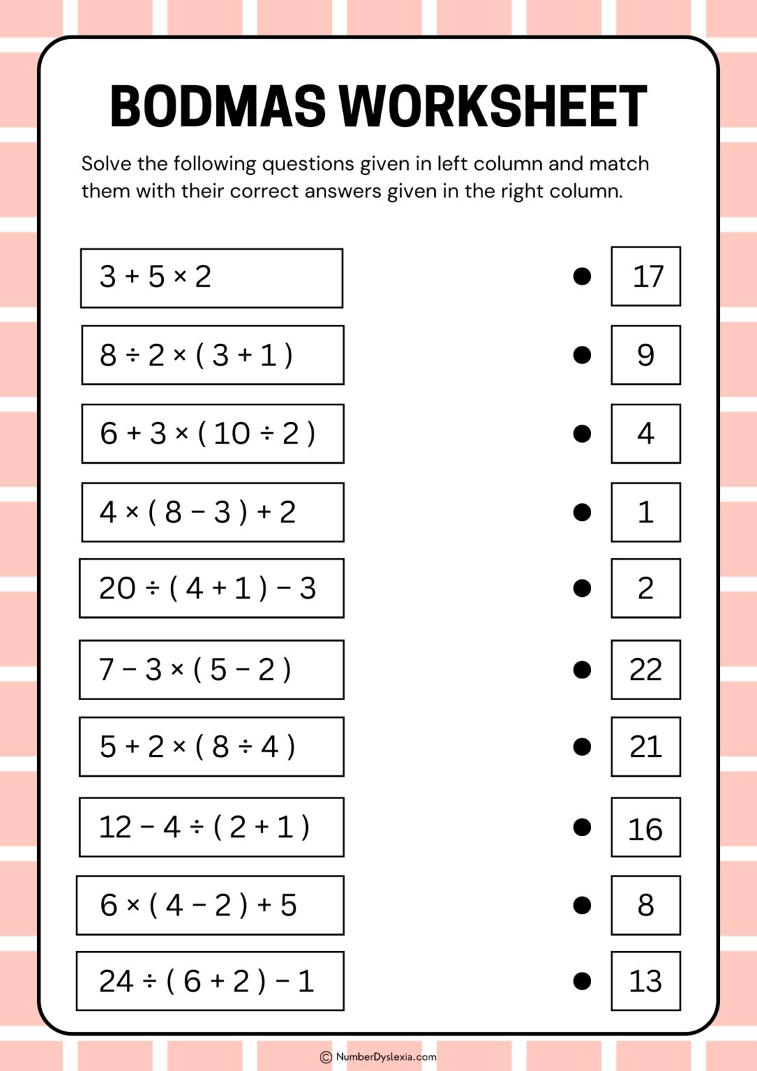 Free Printable BODMAS Worksheets For Grade 5-7 [PDF] - Number Dyslexia