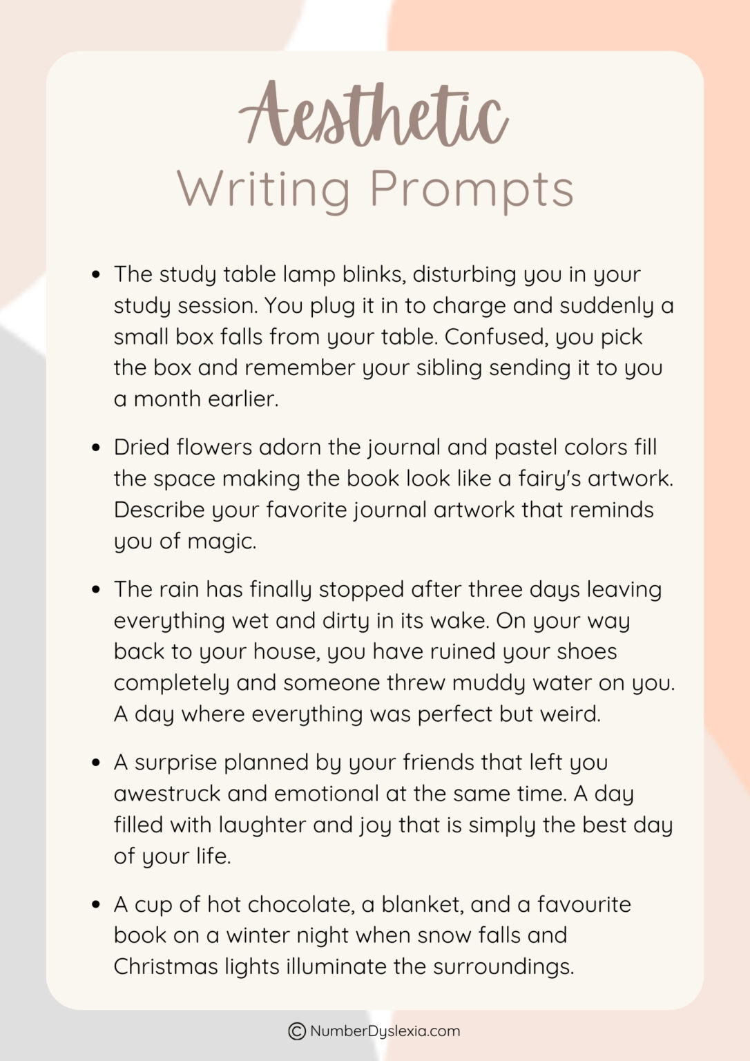 50 Aesthetic Writing Prompts - Number Dyslexia