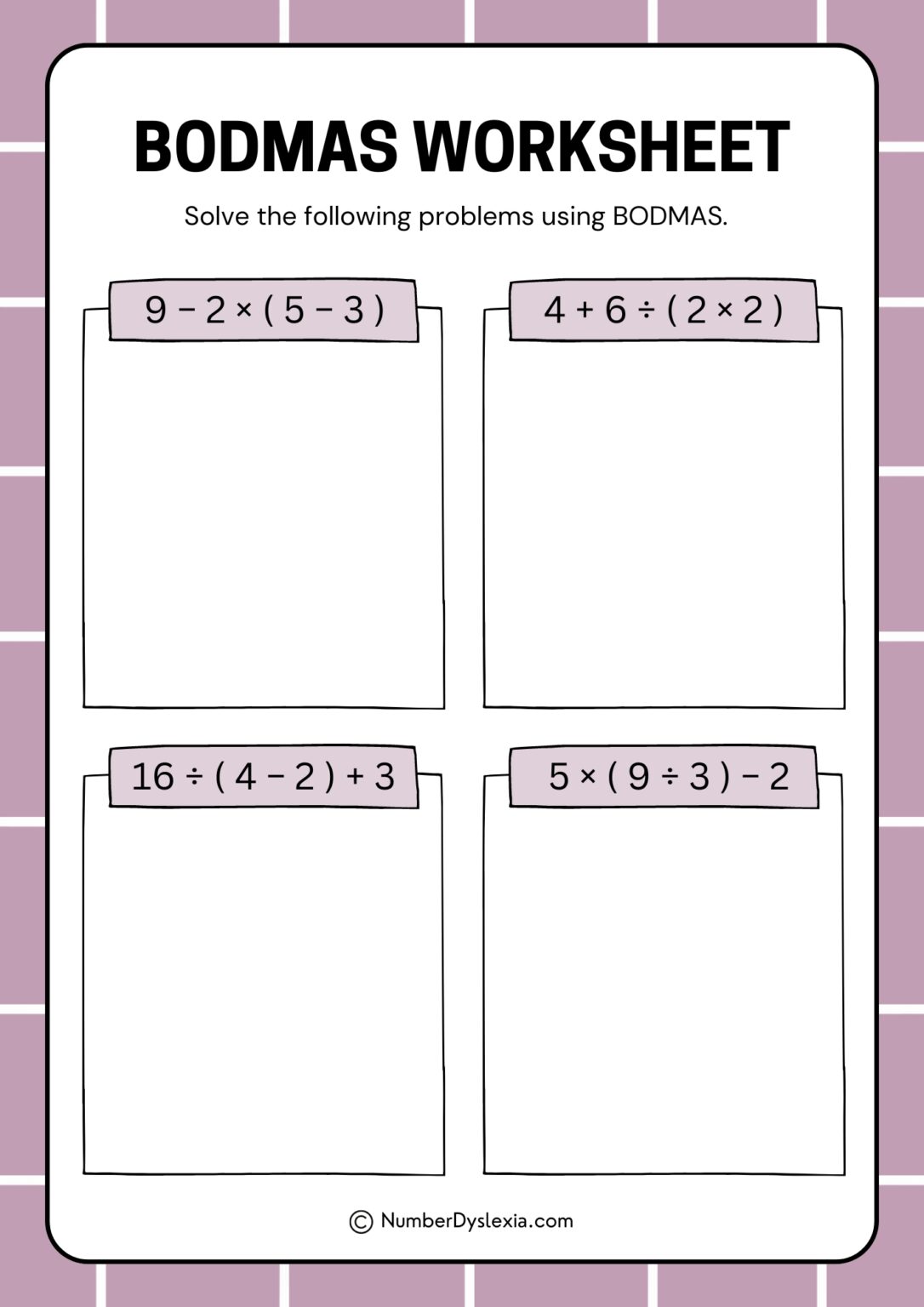 Free Printable BODMAS Worksheets For Grade 5-7 [PDF] - Number Dyslexia