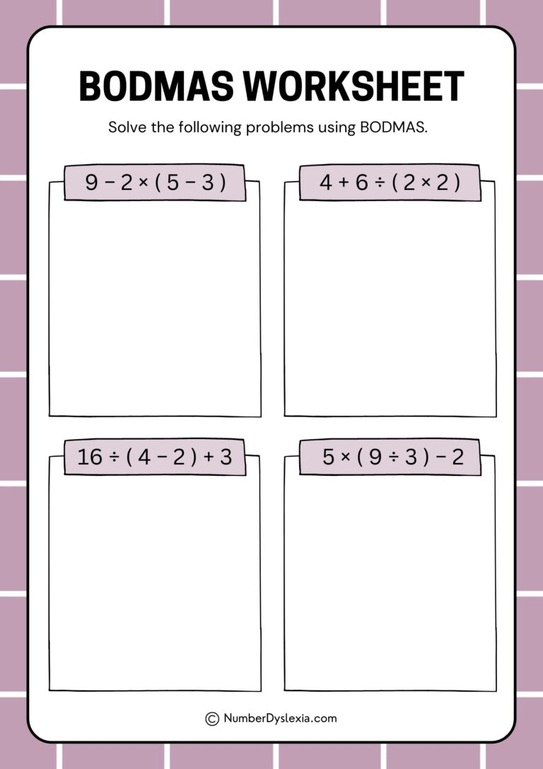 Free Printable BODMAS Worksheets For Grade 5-7 [PDF] - Number Dyslexia