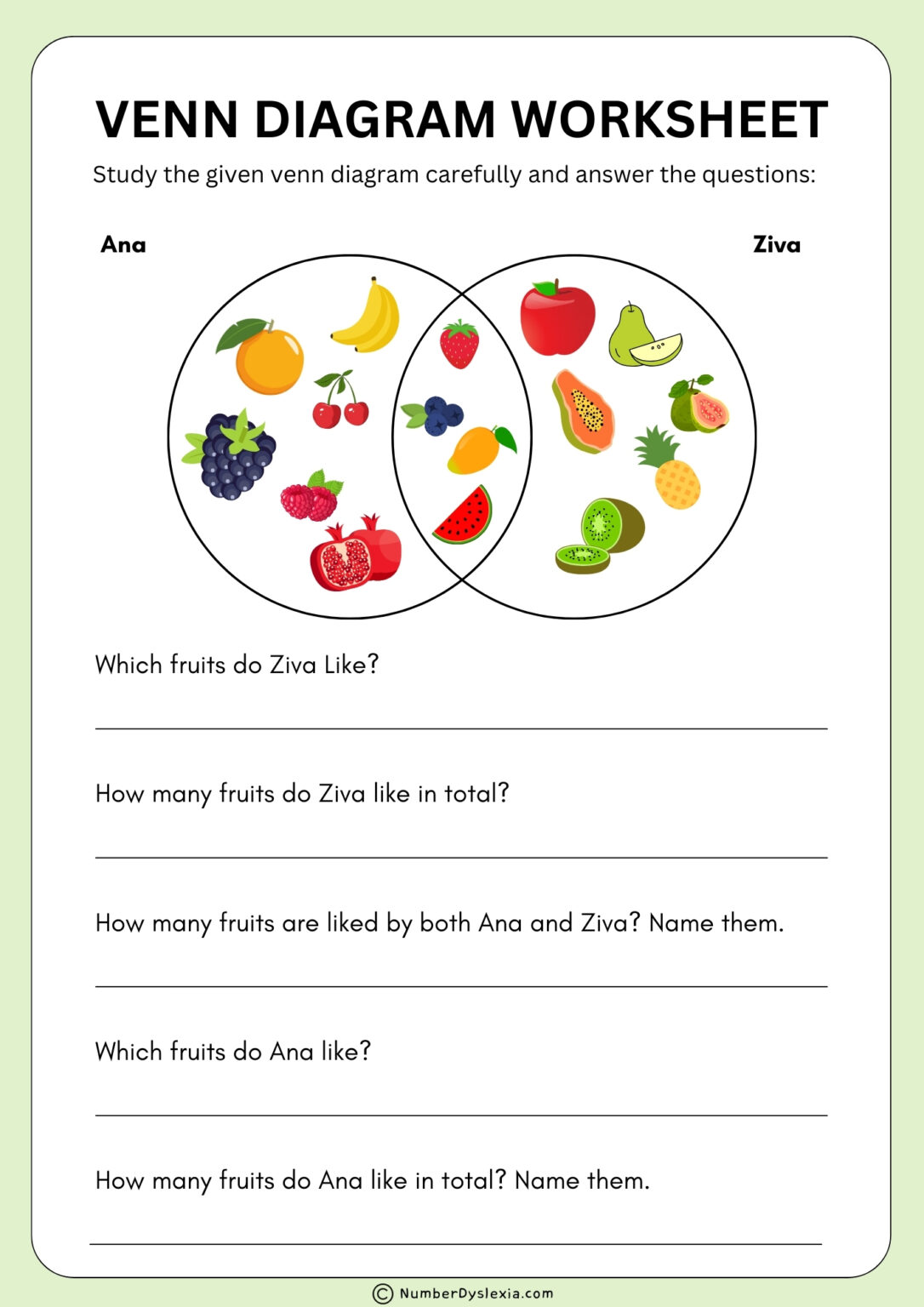 Free Printable Venn Diagram Worksheets [PDF] - Number Dyslexia