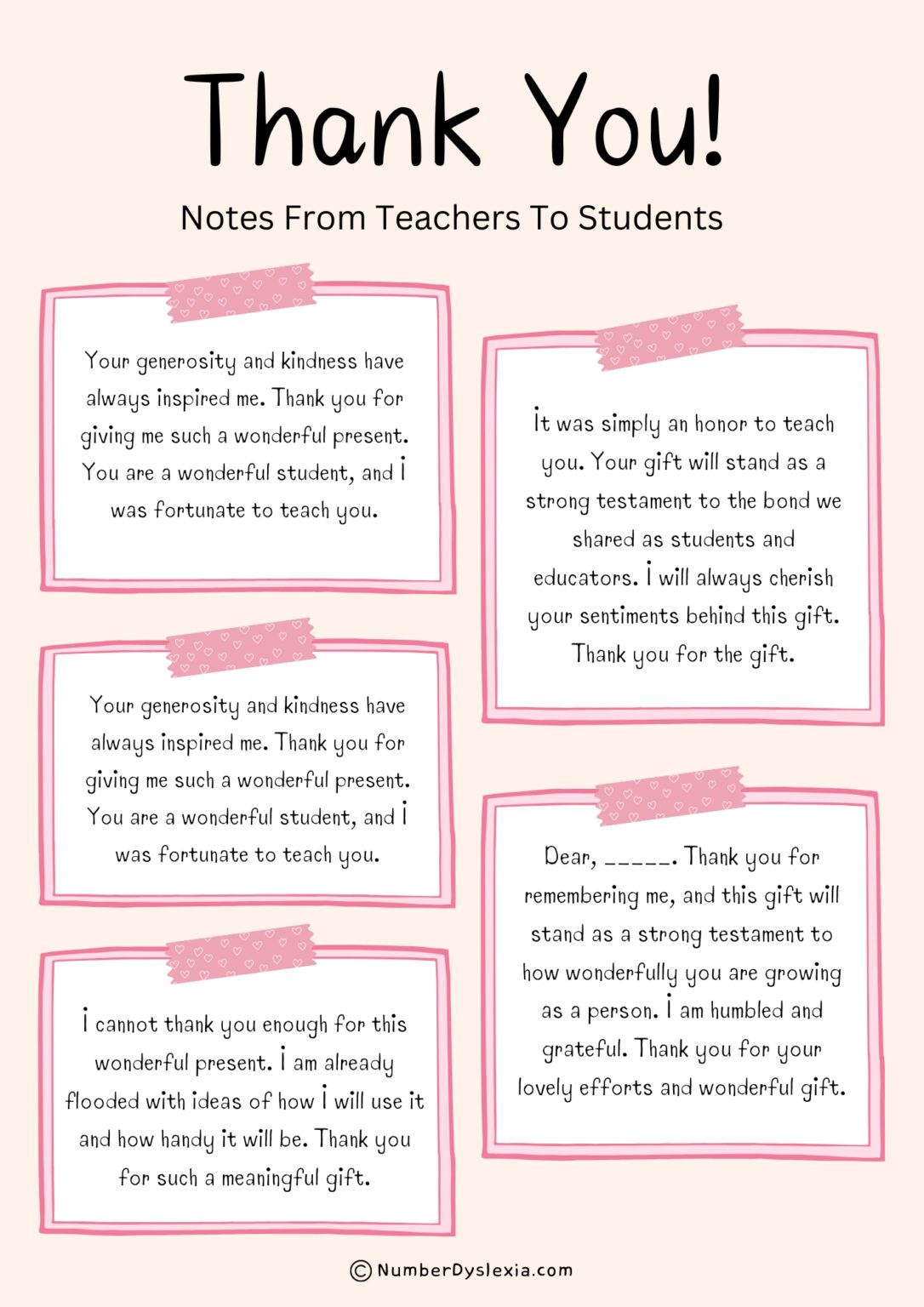 30 Thank You Notes From Teachers To Students For Gifts [PDF Included ...