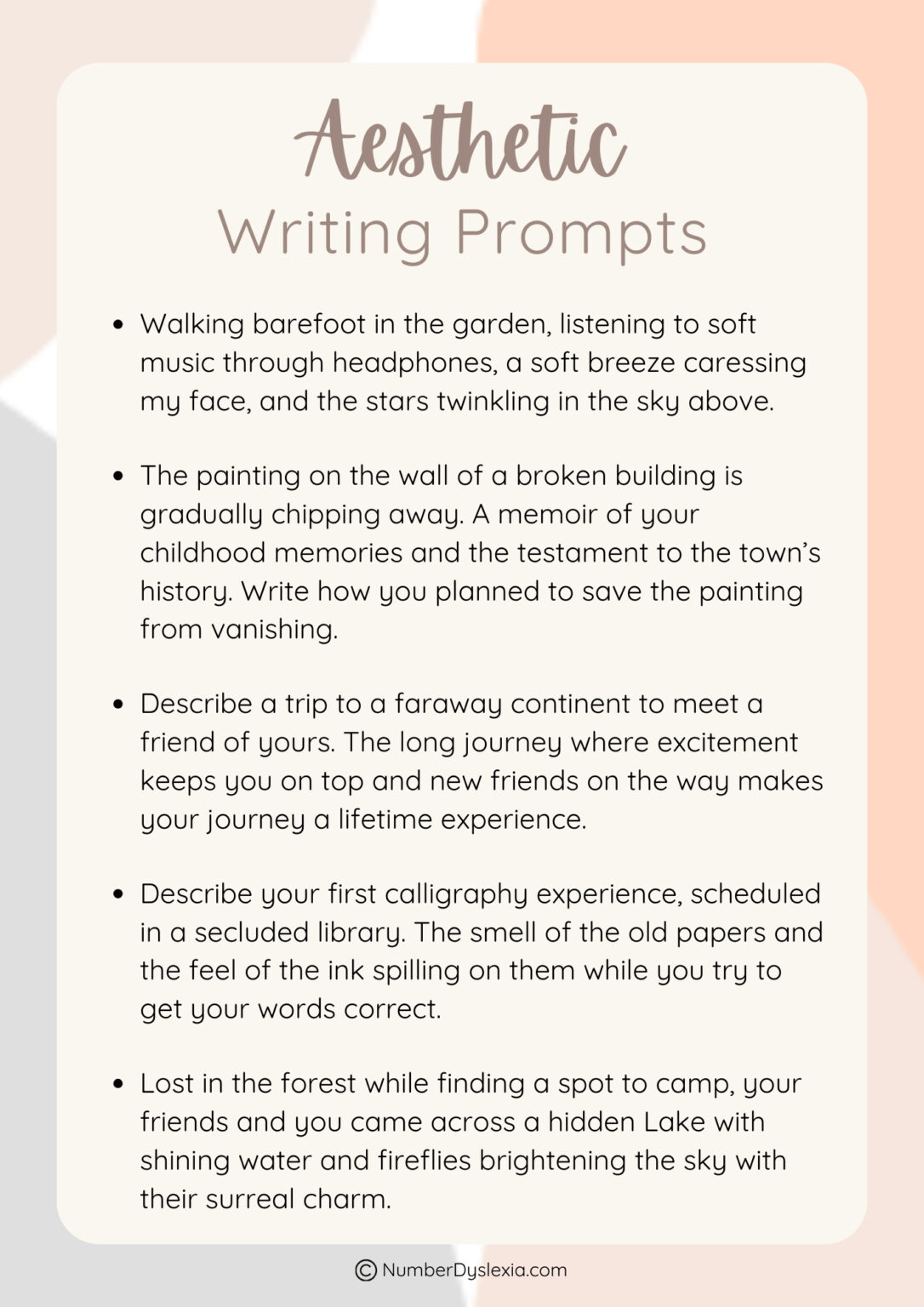 50 Aesthetic Writing Prompts - Number Dyslexia