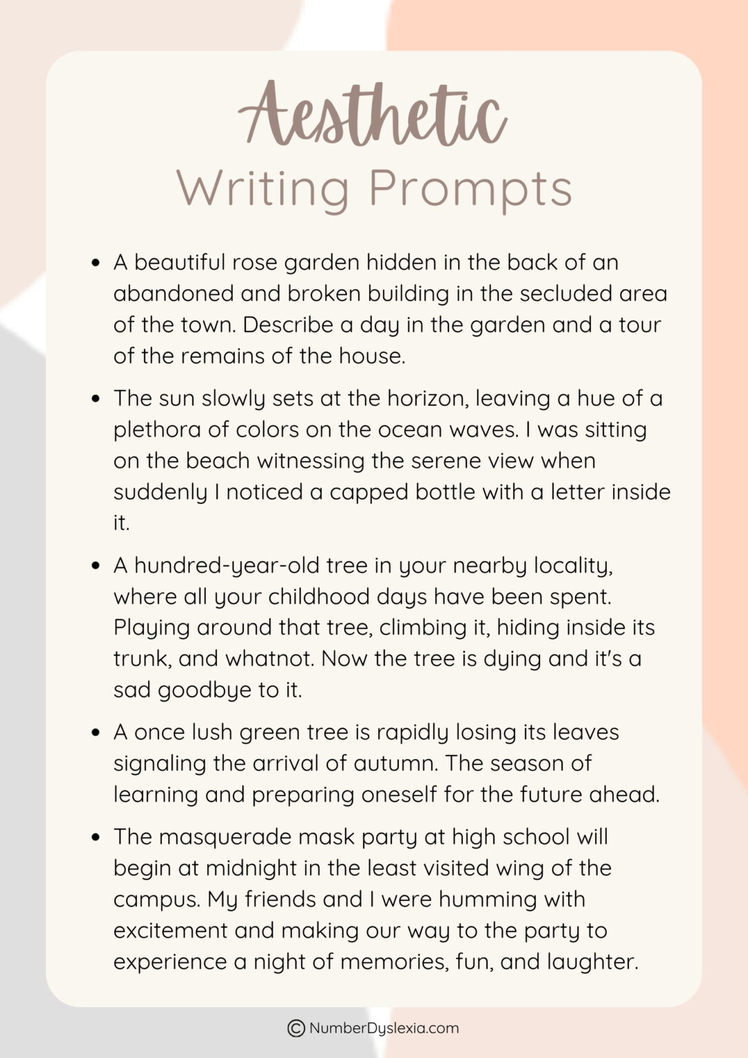 50 Aesthetic Writing Prompts - Number Dyslexia