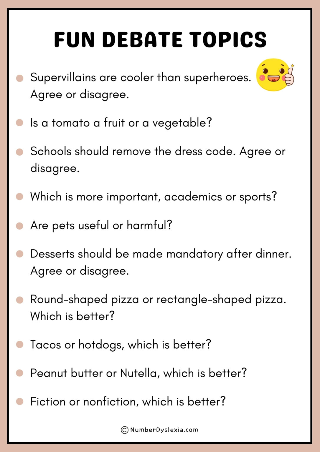 100 Fun Debate Topics for Students - Number Dyslexia