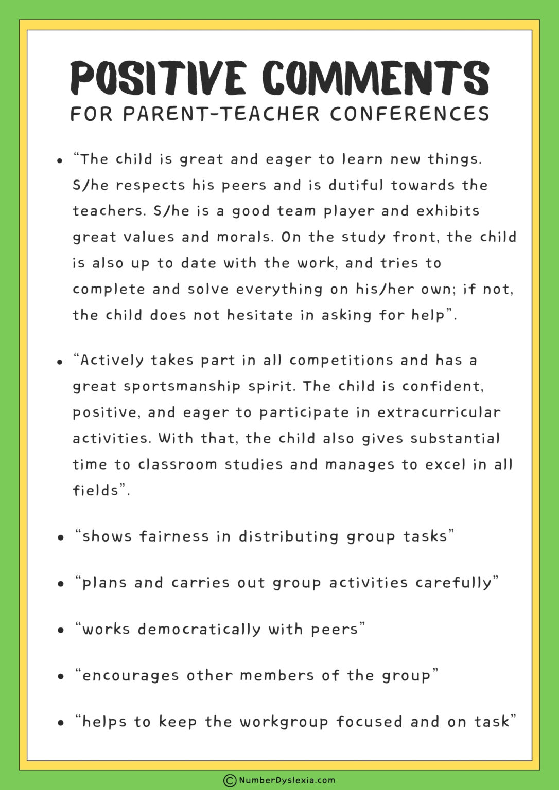 100 Positive Comments For Parent-Teacher Conferences [PDF Included ...