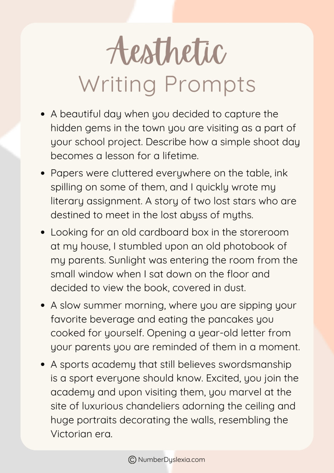 50 Aesthetic Writing Prompts - Number Dyslexia