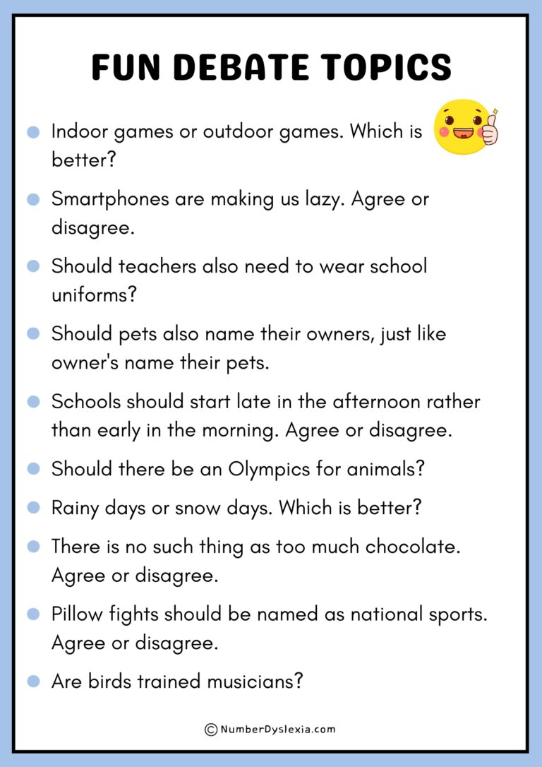 100 Fun Debate Topics for Students - Number Dyslexia