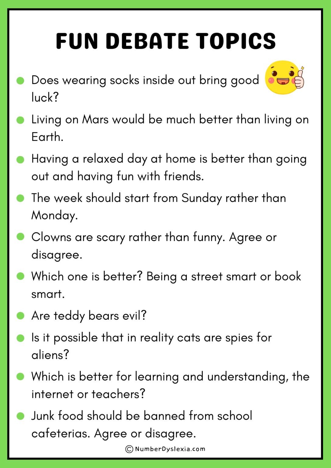 100 Fun Debate Topics for Students - Number Dyslexia