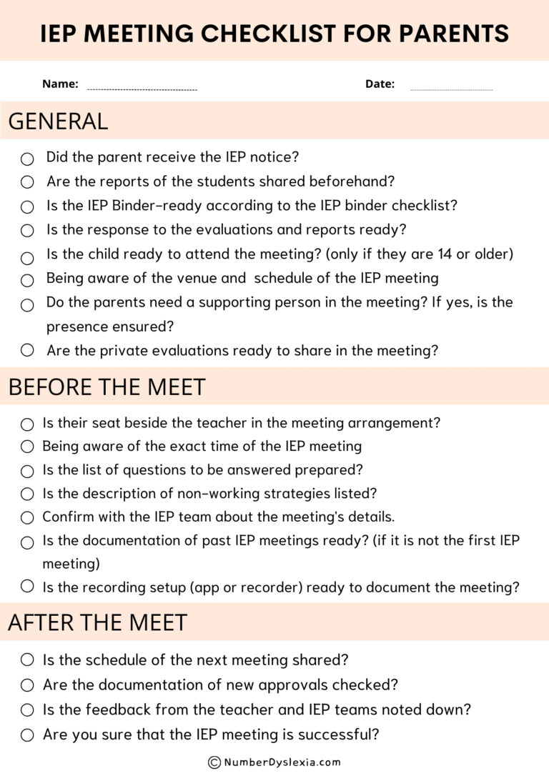 IEP Meeting Checklist for Parents and Teachers [PDF Included] - Number ...