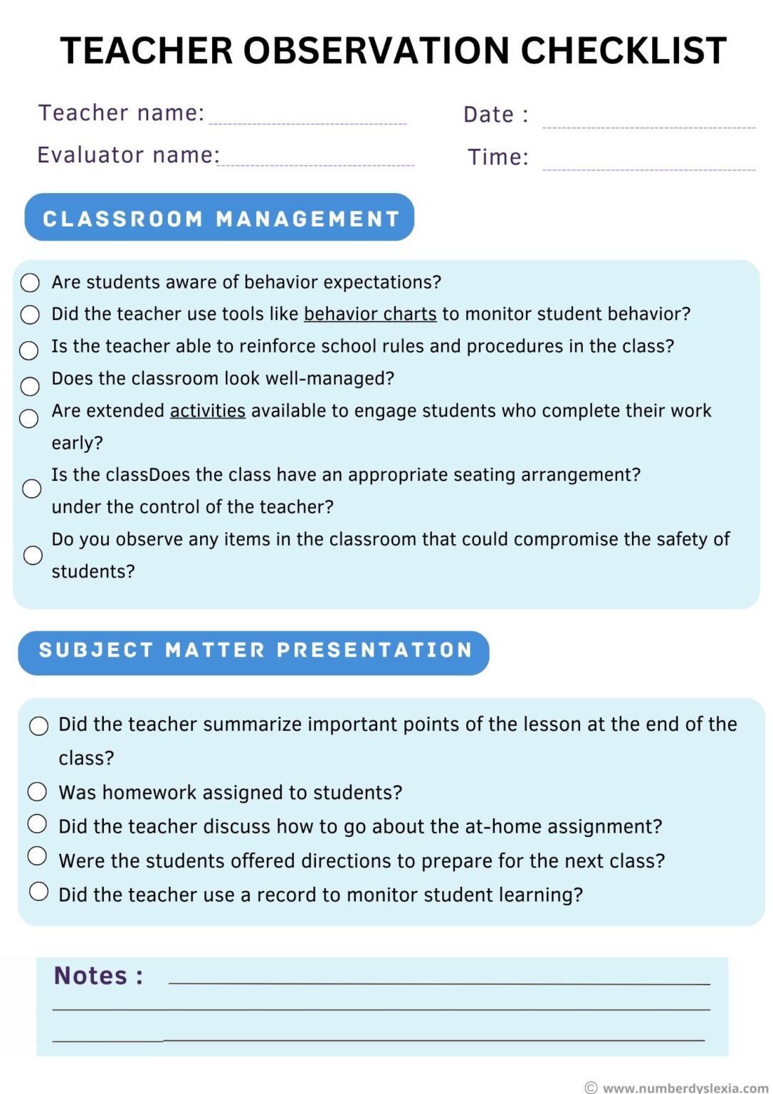 Printable Teacher Observation Checklist For Administrators [PDF ...