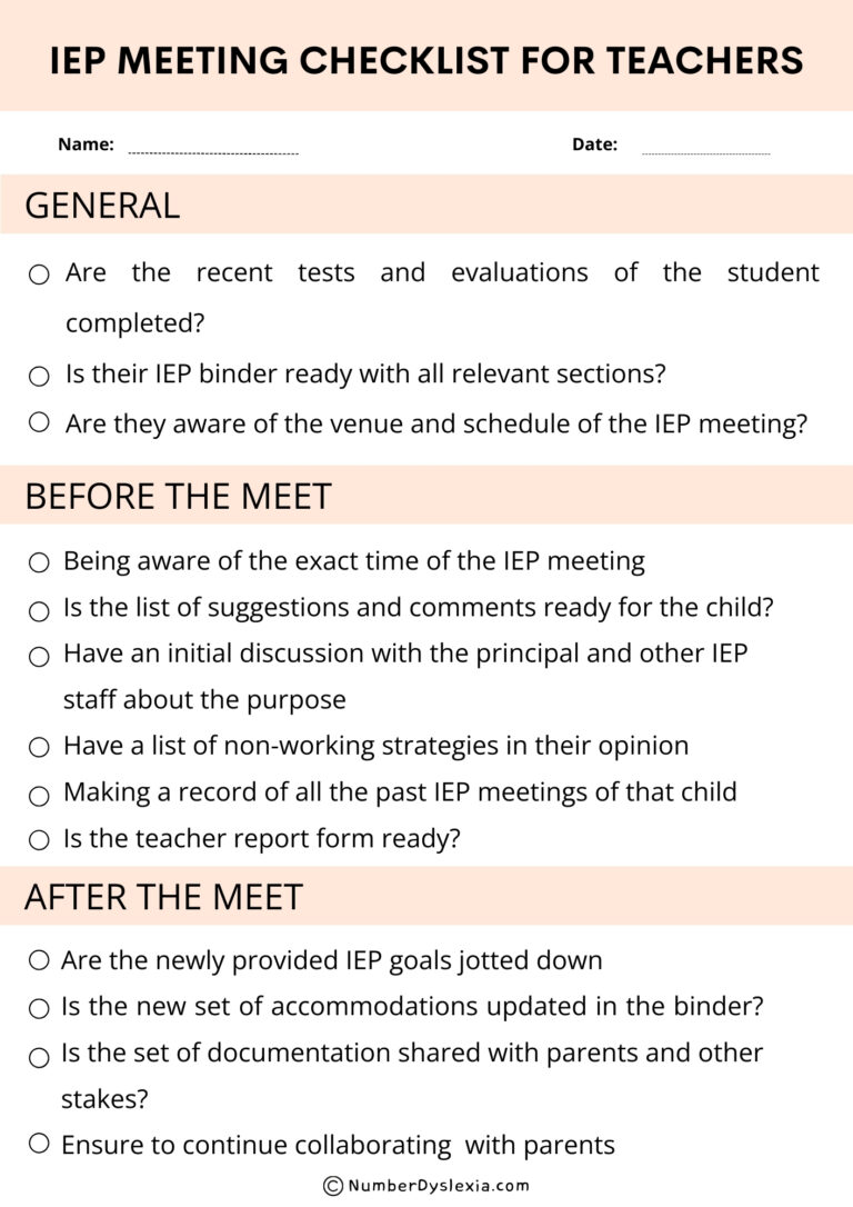 IEP Meeting Checklist for Parents and Teachers [PDF Included] - Number ...