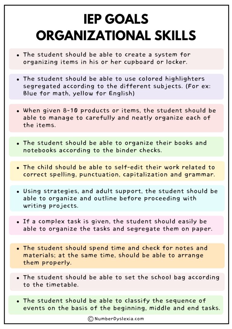 IEP Goals For Organizational Skills with Printable PDF - Number Dyslexia