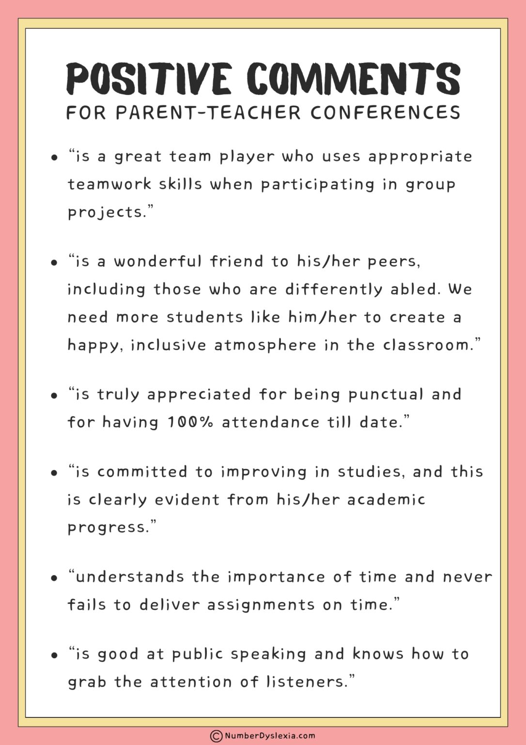 100 Positive Comments For Parent-Teacher Conferences [PDF Included ...