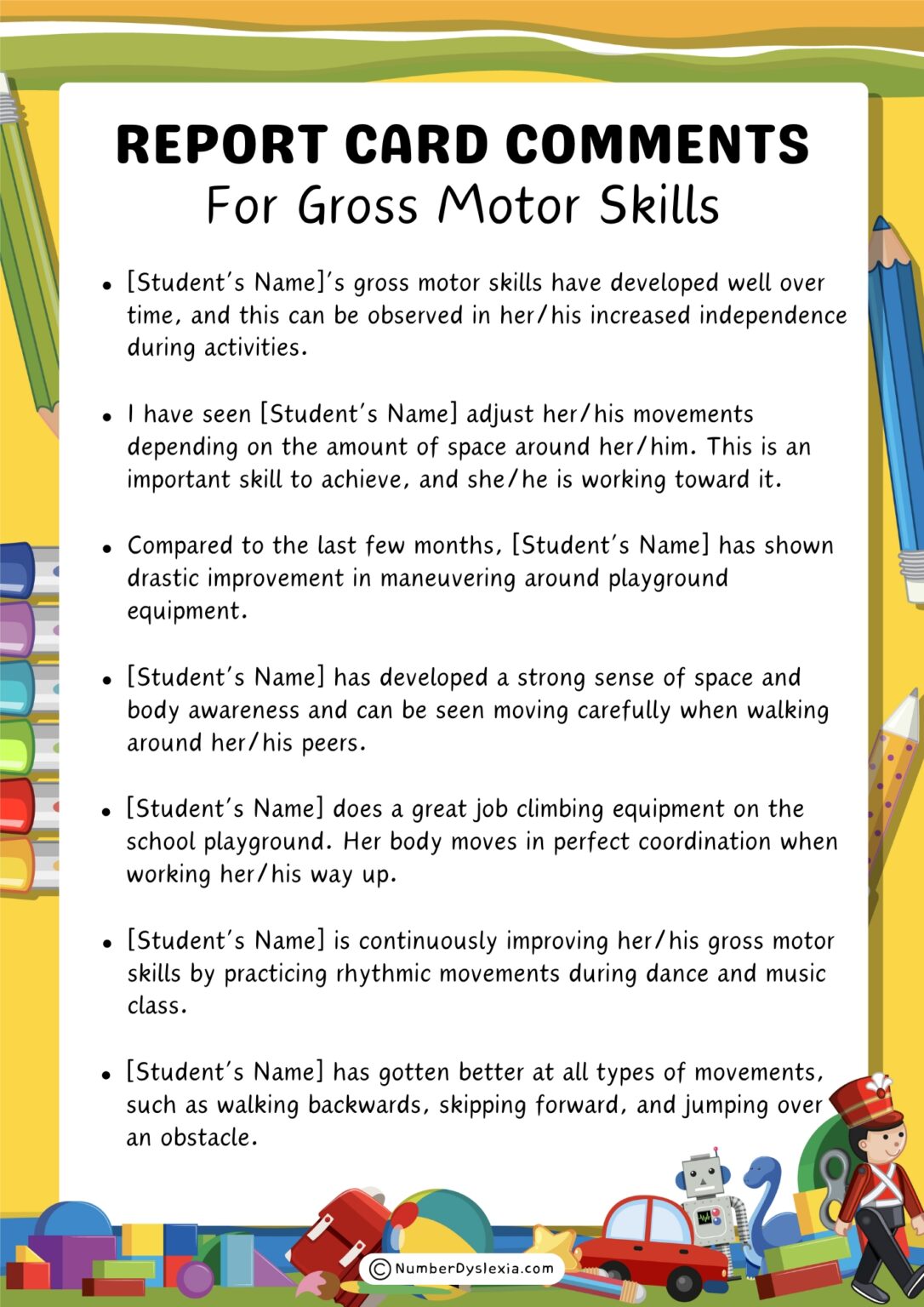 125 Report Card Comments Examples For Gross Motor Skills [PDF Included ...