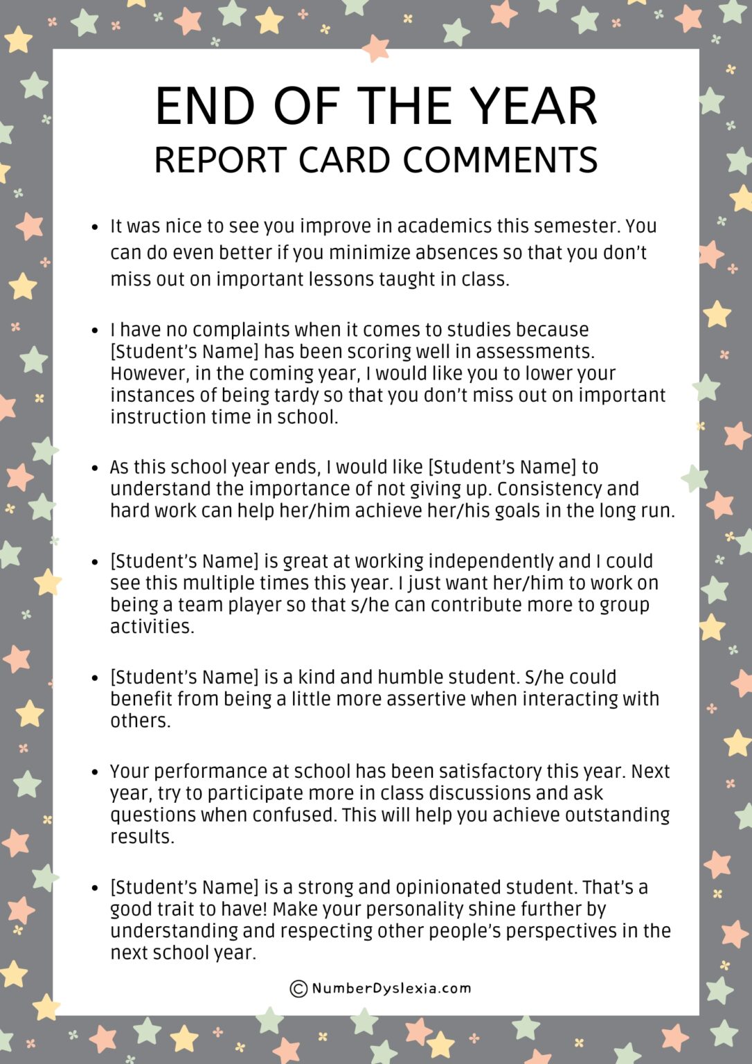 150 End Of The Year Report Card Comments Examples [PDF Included ...