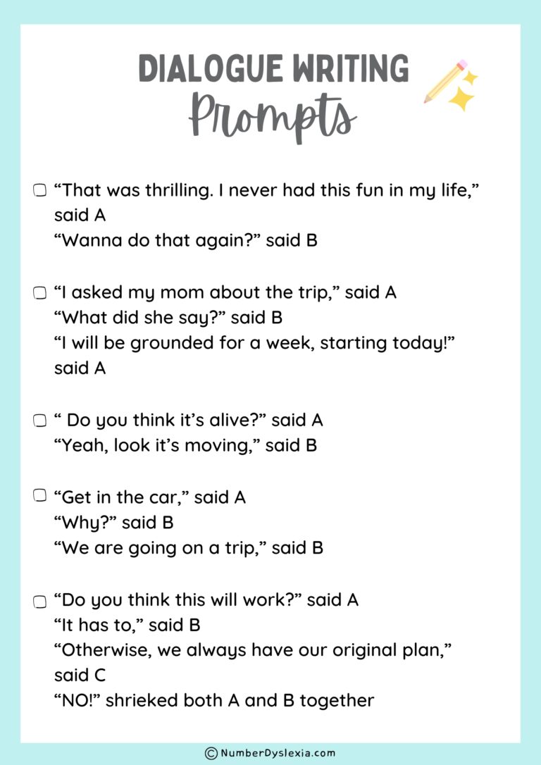 100 Interesting Dialogue Writing Prompts for Children - Number Dyslexia