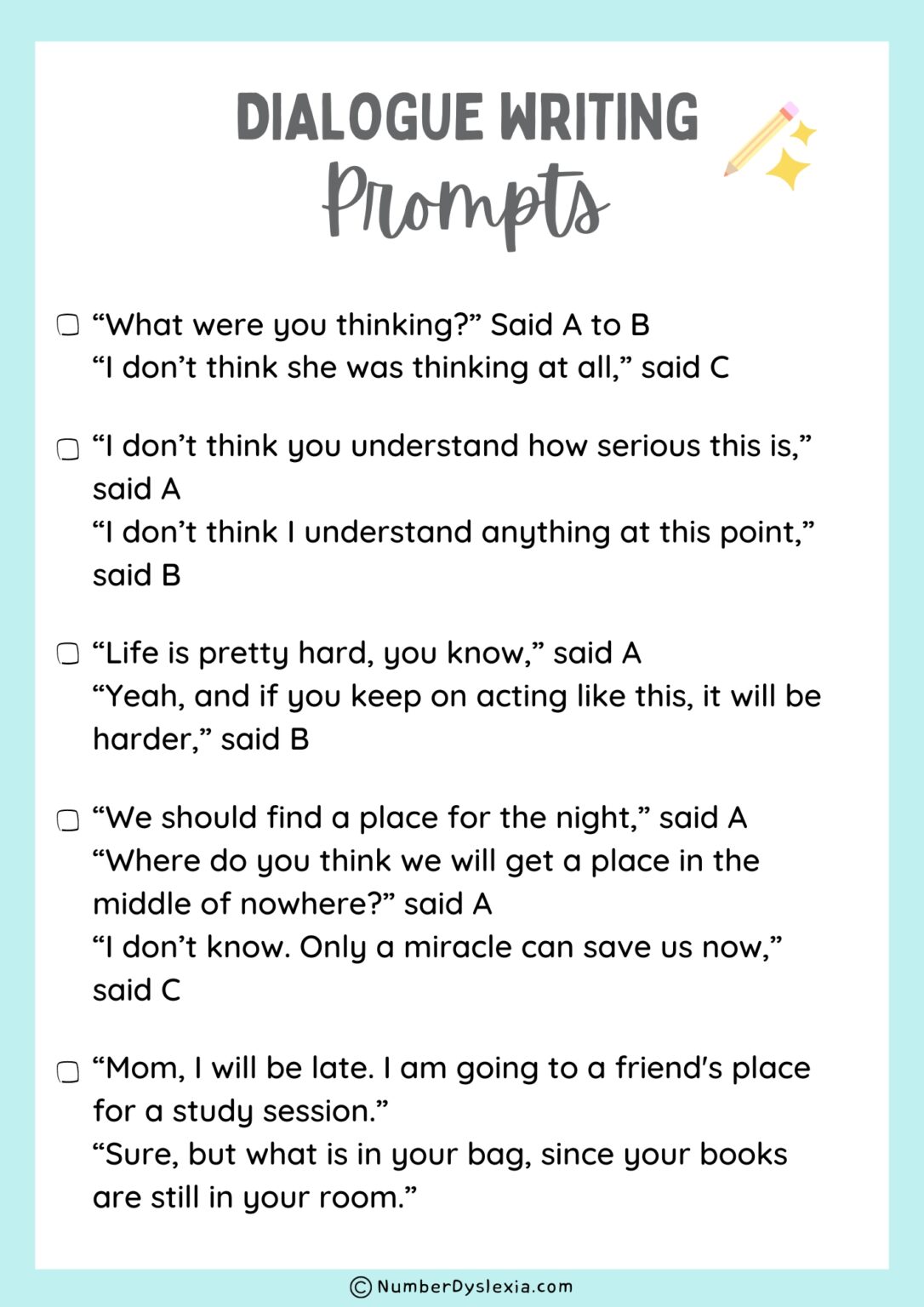 100 Interesting Dialogue Writing Prompts for Children - Number Dyslexia