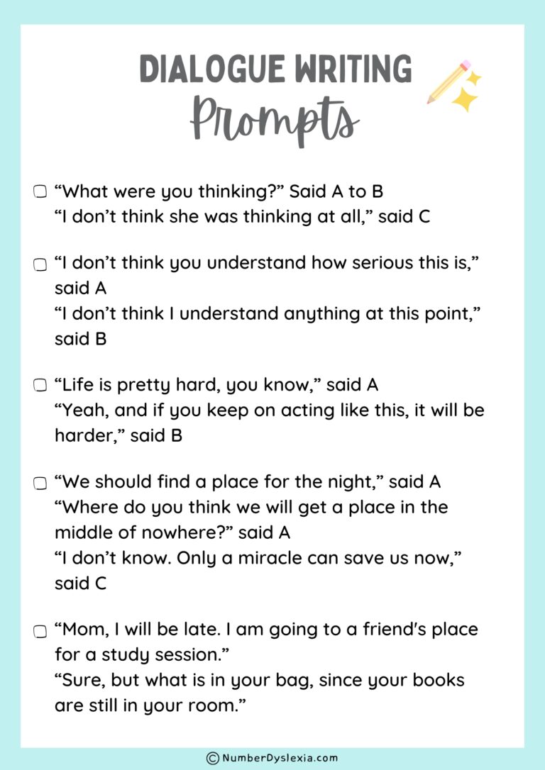 100 Interesting Dialogue Writing Prompts for Children - Number Dyslexia